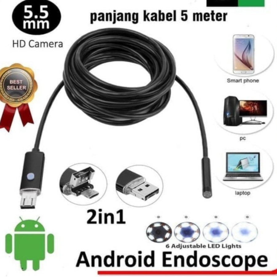 Jual ENDOSCOPE KABEL camera android 5 METER/android kamera Endescope | Shopee Indonesia