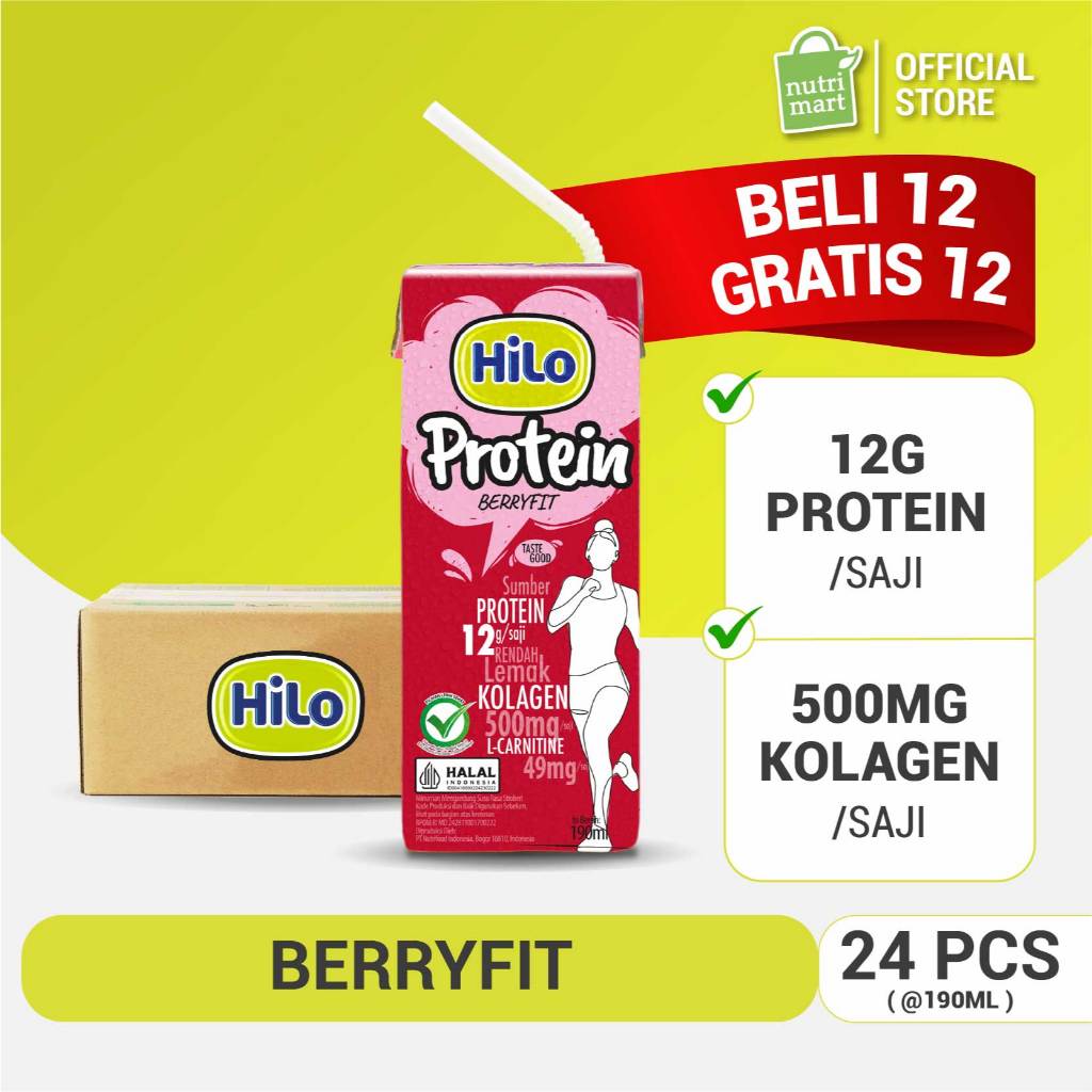 Jual 1 Karton - HiLo Protein Berryfit UHT 190 ml (24 pcs RTD ) – Susu Tinggi Protein dengan ...