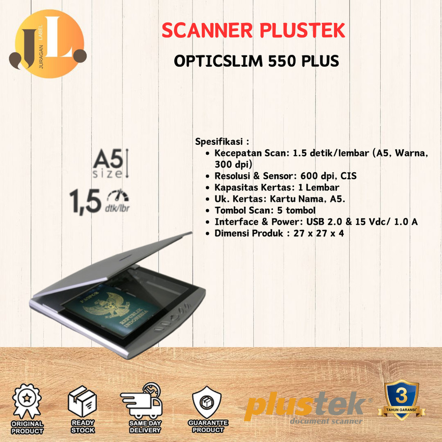 Jual Scanner Plustek OpticSlim 550 Plus With Passport Library - 1.5Dtk ...