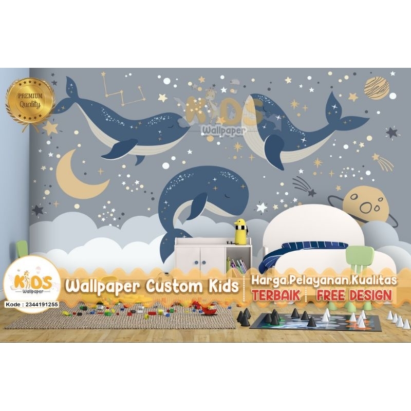 Jual Wallpaper Dinding Custom 3D Tema Kartun Paus | Animasi Hewan ...