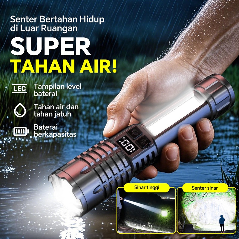 Jual Senter LED Super Terang Sorot Jarak Jauh Bisa Dicas Zoomable Tahan Air Cocok untuk Outdoor ...