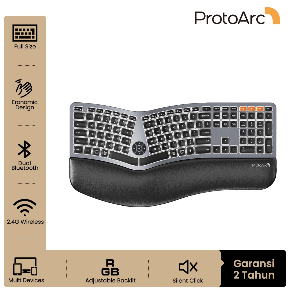 Jual ProtoArc EK01 Plus Ergonomic Keyboard Wireless 2.4G + Dual ...