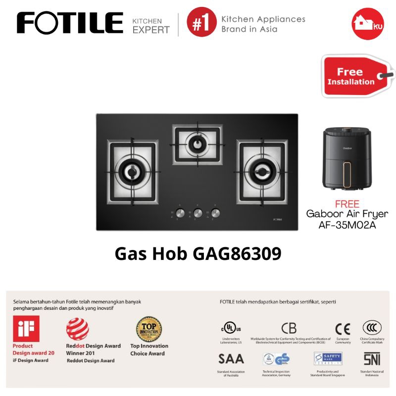 Jual [Free Gift] Kompor Tanam Fotile GAG86309 Gas Hob Flame Angel ...