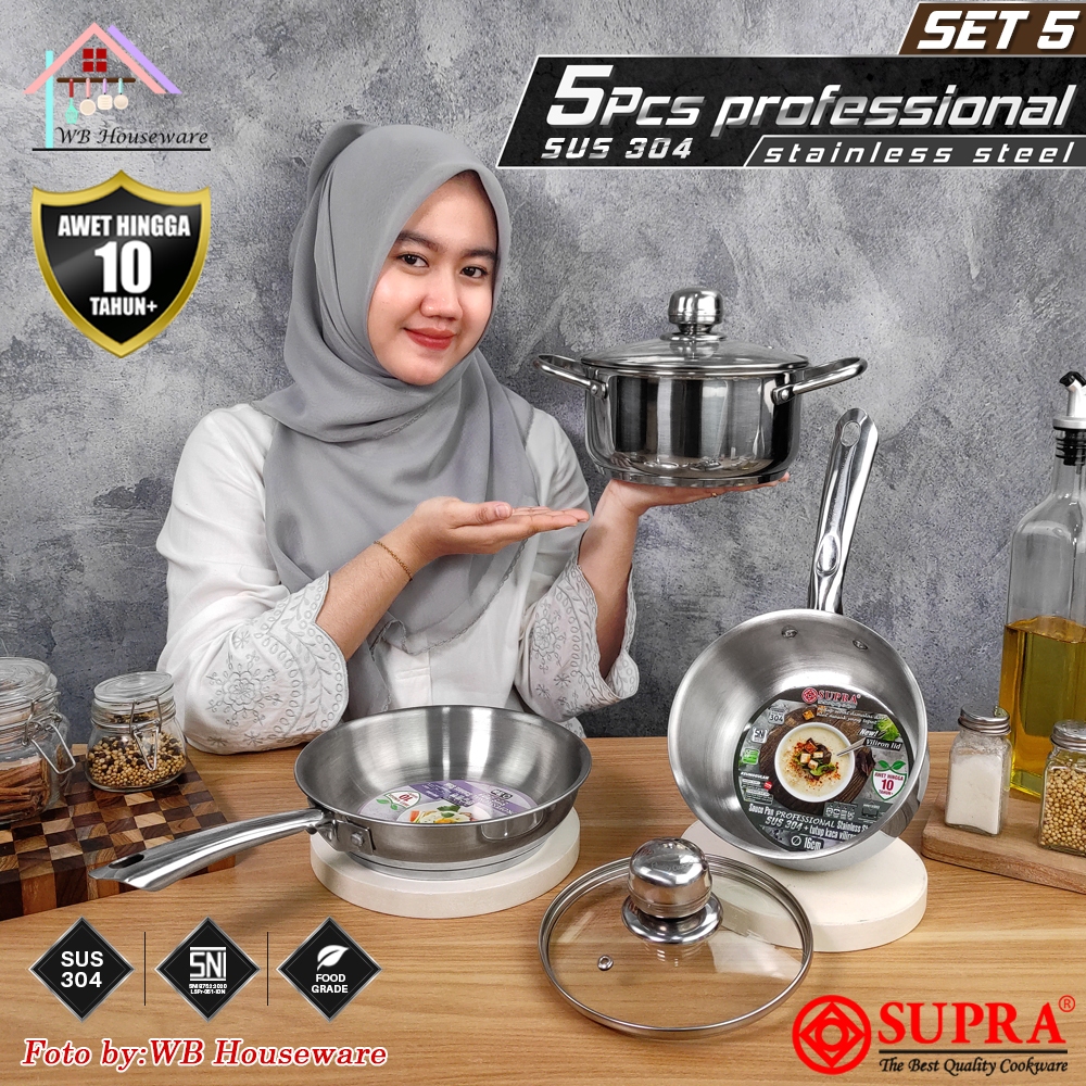 Jual SUPRA New 5pcs panci set professional series stainless SUS304 ...