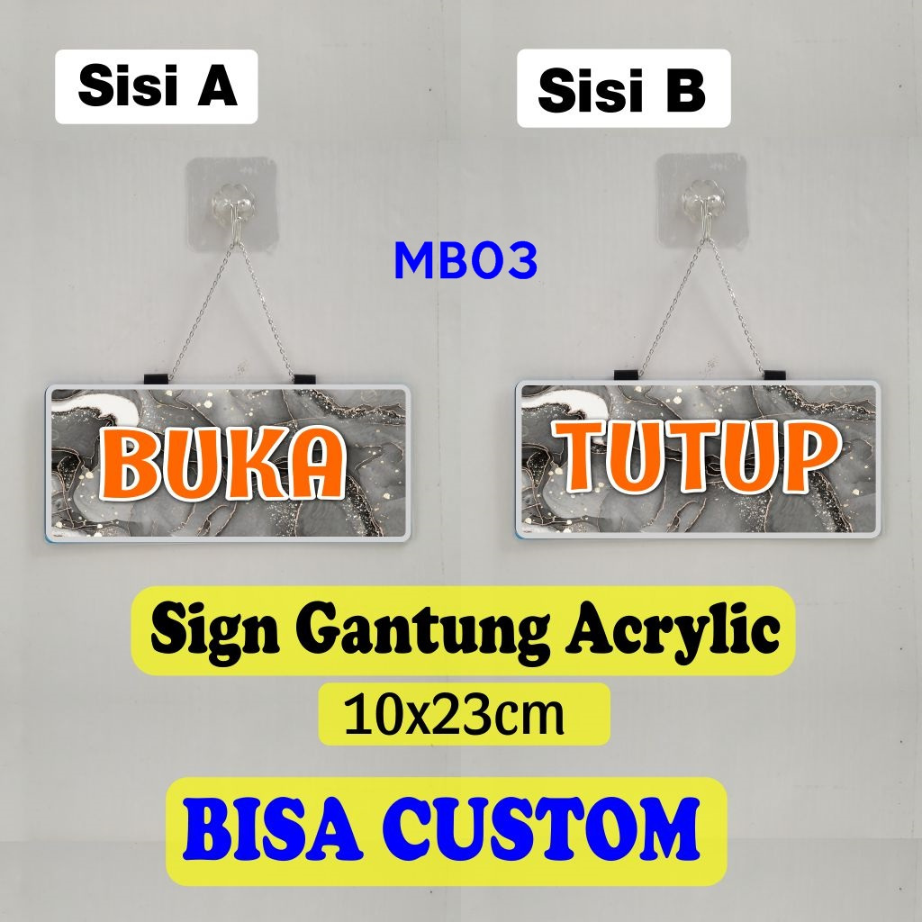 Jual Sign Label Gantung Buka Tutup Pintu Toko Motif Marble Oval Signage ...