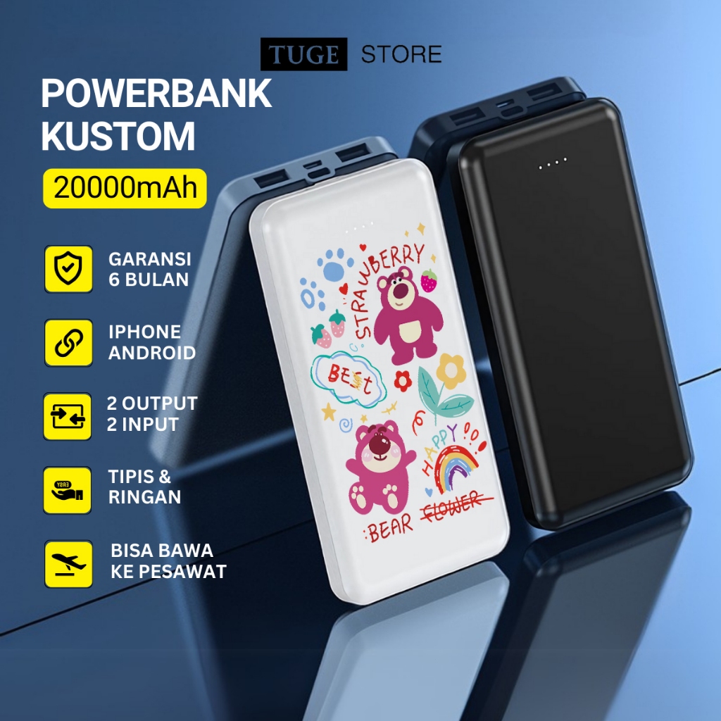 Jual TUGE Custom Powerbank 20000mAh Fast Charging Super Slim 2 Output ...