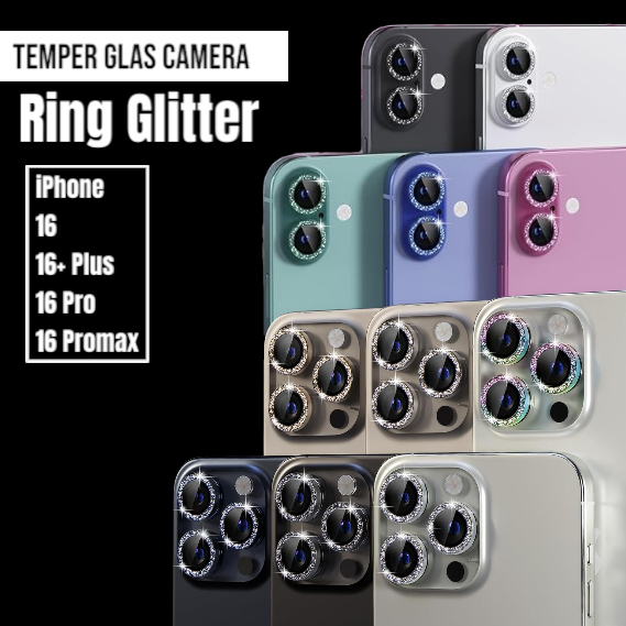 Jual 1SET RING GLITTER Camera iPhone 16 15 14 PROMAX 16+ 15+ 14+ Plus 16Pro 15Pro 14Pro Tempered ...