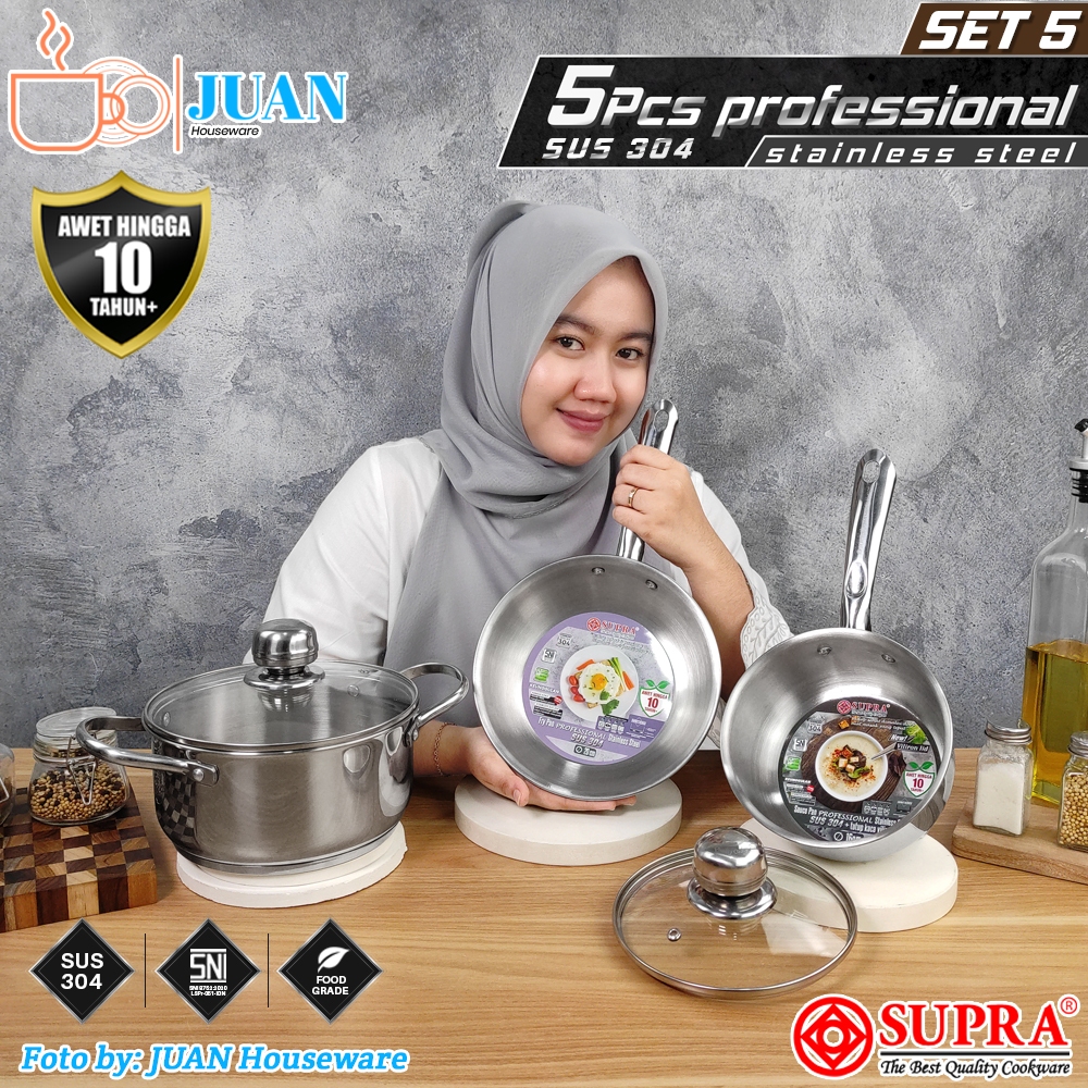 Jual SUPRA 5 pcs panci set professional stainless steel sus 304 impact ...