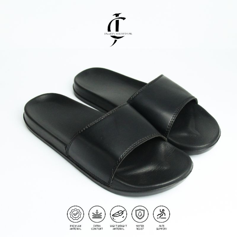 Jual Sandal Slop Polos Pria Sandal Slide Pria Wanita Hitam Elegant ...