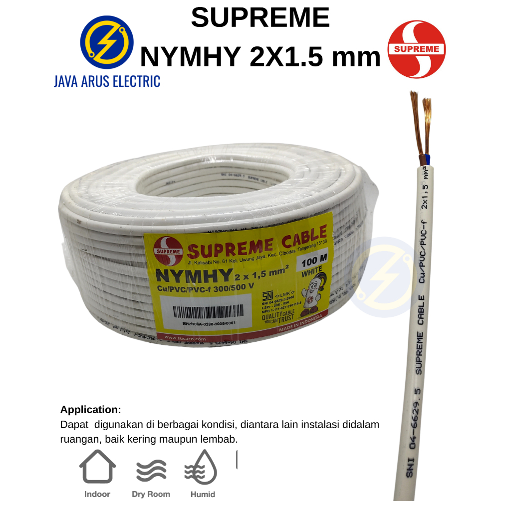 Jual SUPREME NYMHY 2X0.75 2X1.5 3X1.5 2 X 0.75 2 X 1.5 3 X 1.5 KABEL SERABUT TEMBAGA MURNI PER ...