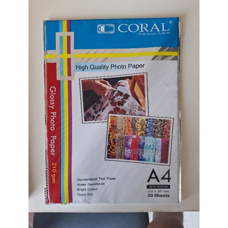 Jual CORAL GLOSSY PHOTO PAPER A4 210 GSM 20 SHEETS | Shopee Indonesia