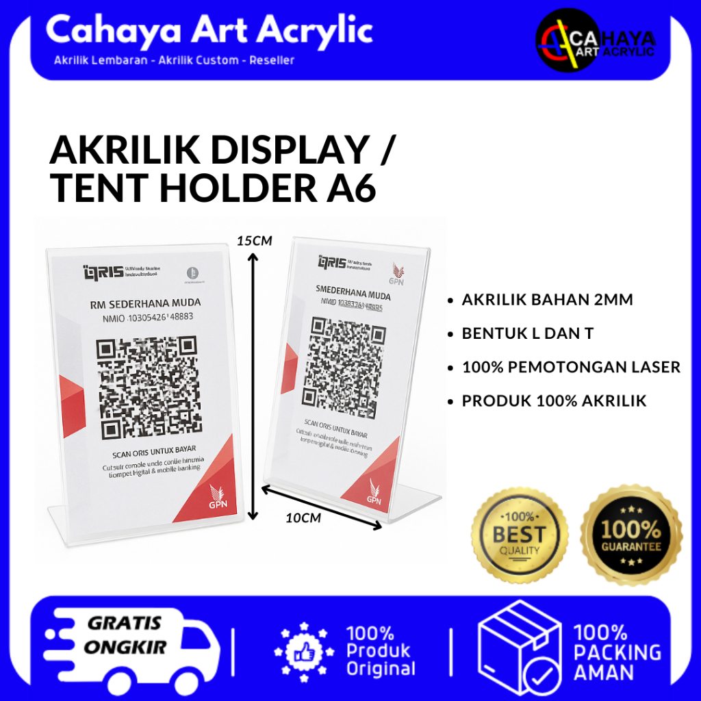 Jual AKRILIK TEMPAT QRIS/BARCODE UKURAN A6 2MM BENTUK T DAN L | TENT ...