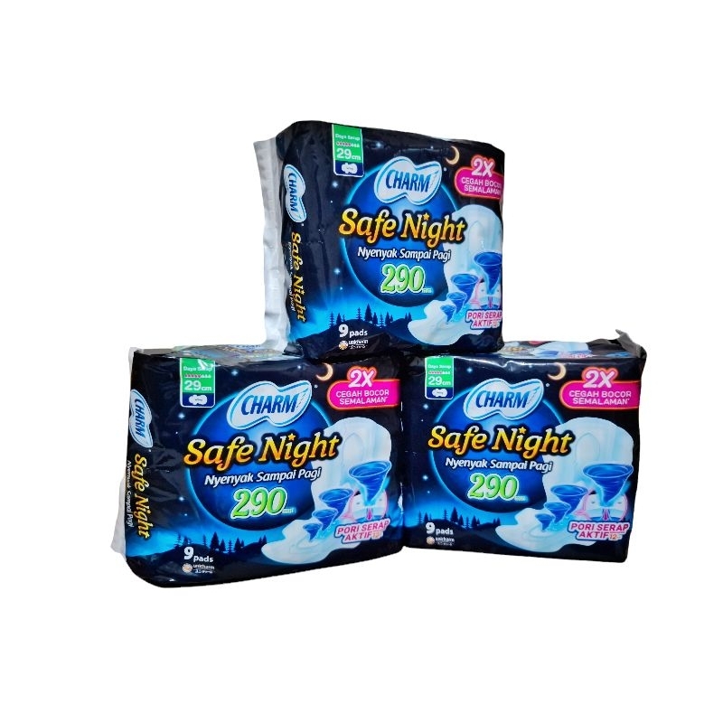 Jual CHARM Safe Night 29 cm 9 pads pembalut wanita wing malam | Shopee ...