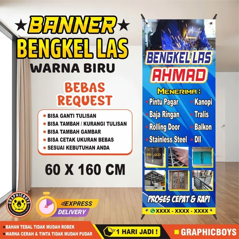 Jual Spanduk Banner Bengkel Las Ukuran 60 X 160 Cm Model Berdiri ...