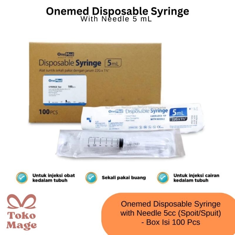 Jual Onemed Disposable Syringe with Needle 5cc (Spoit/Spuit) - Box Isi ...