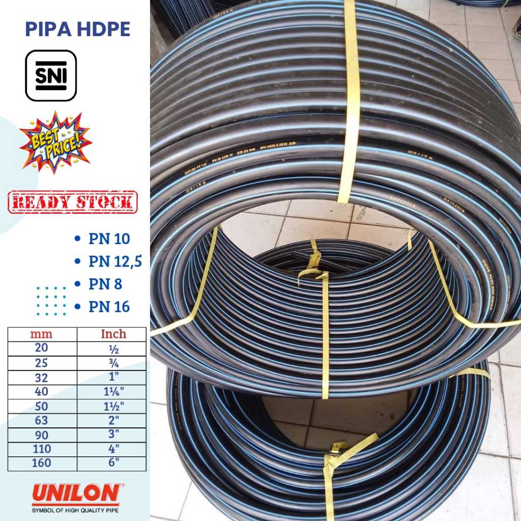 Jual SELANG PIPA HDPE UNILON 1/2 INCH (20MM) PN 10 UNTUK AIR PDAM DLL ...