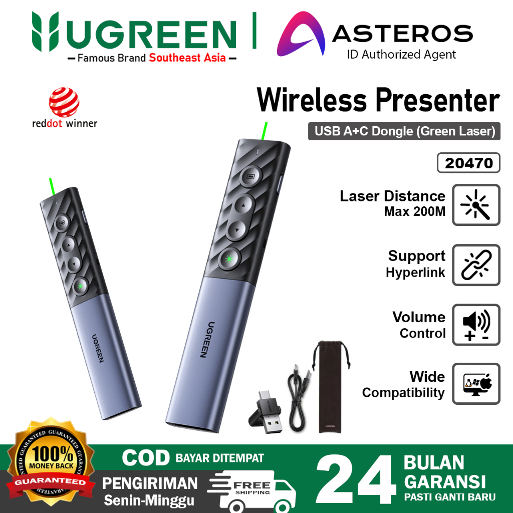 Jual UGREEN Laser Pointer Wireless Presentation Dual Connection USB A ...