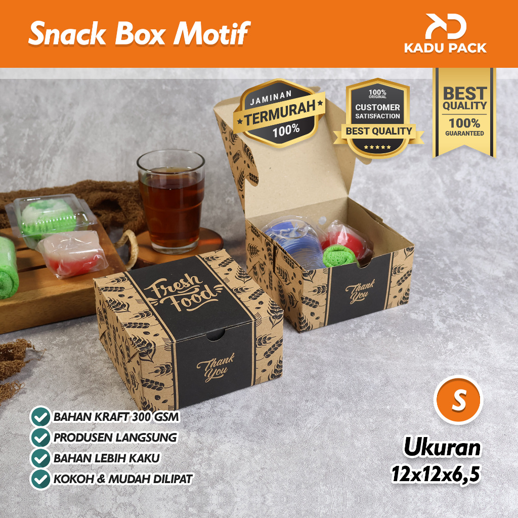 Jual (25 Pcs) Snack Box Dus Kraft Kue Snack | Motif Kekinian Tebal ...