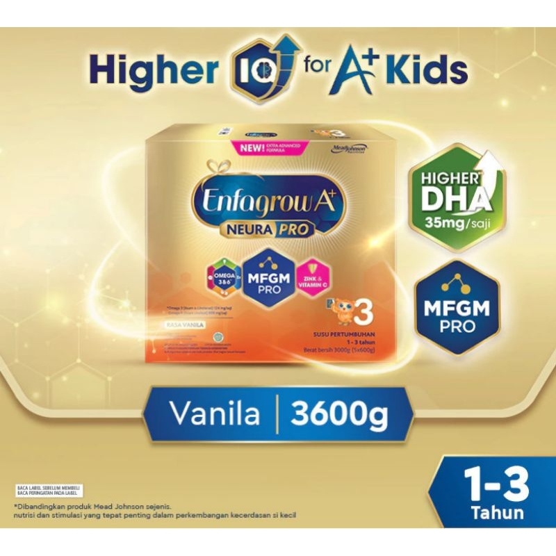 Jual Enfagrow A+ 3 Susu Formula Anak 1-3 Tahun Rasa Vanila 3600 Gr exp ...