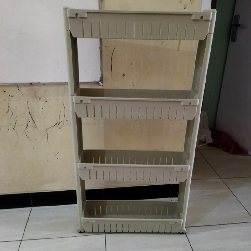 Jual rak plastik 4 tingkat ada roda/rak lorong sempit | Shopee Indonesia