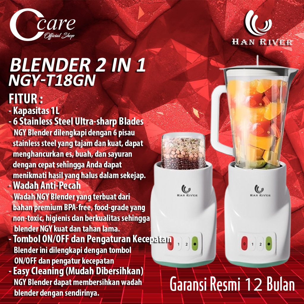 Jual HAN RIVER Blender PREMIUM 2 IN1 KAPASITAS tinggi 1L double ...