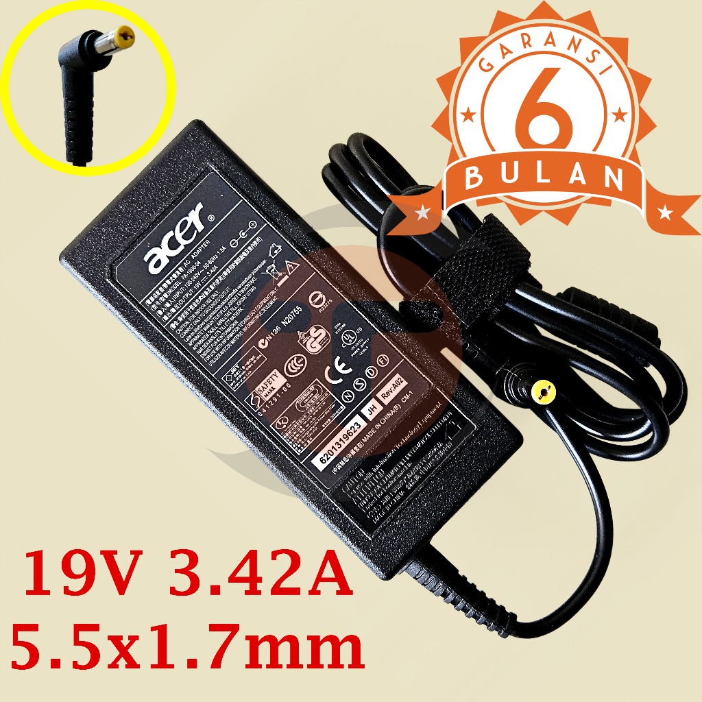Jual Adaptor Charger Laptop Acer 19V 3.42A 5.5X1.7mm Standar Plug ...