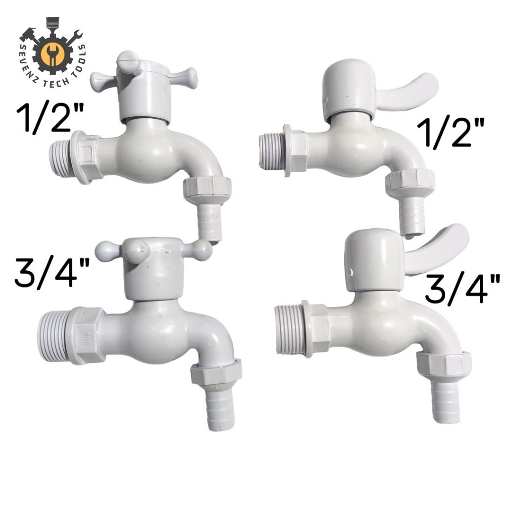 Jual KRAN AIR TEMBOK PLASTIK PVC MODEL ENGKOL/BALING PUTIH 1/2" 3/4 ...