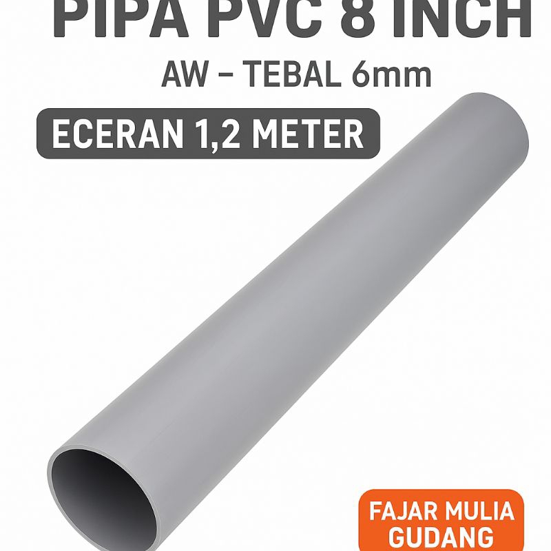 Jual Pipa PVC 8 Inch AW Otority Abu-abu | Eceran 120cm | Tebal 6mm ...