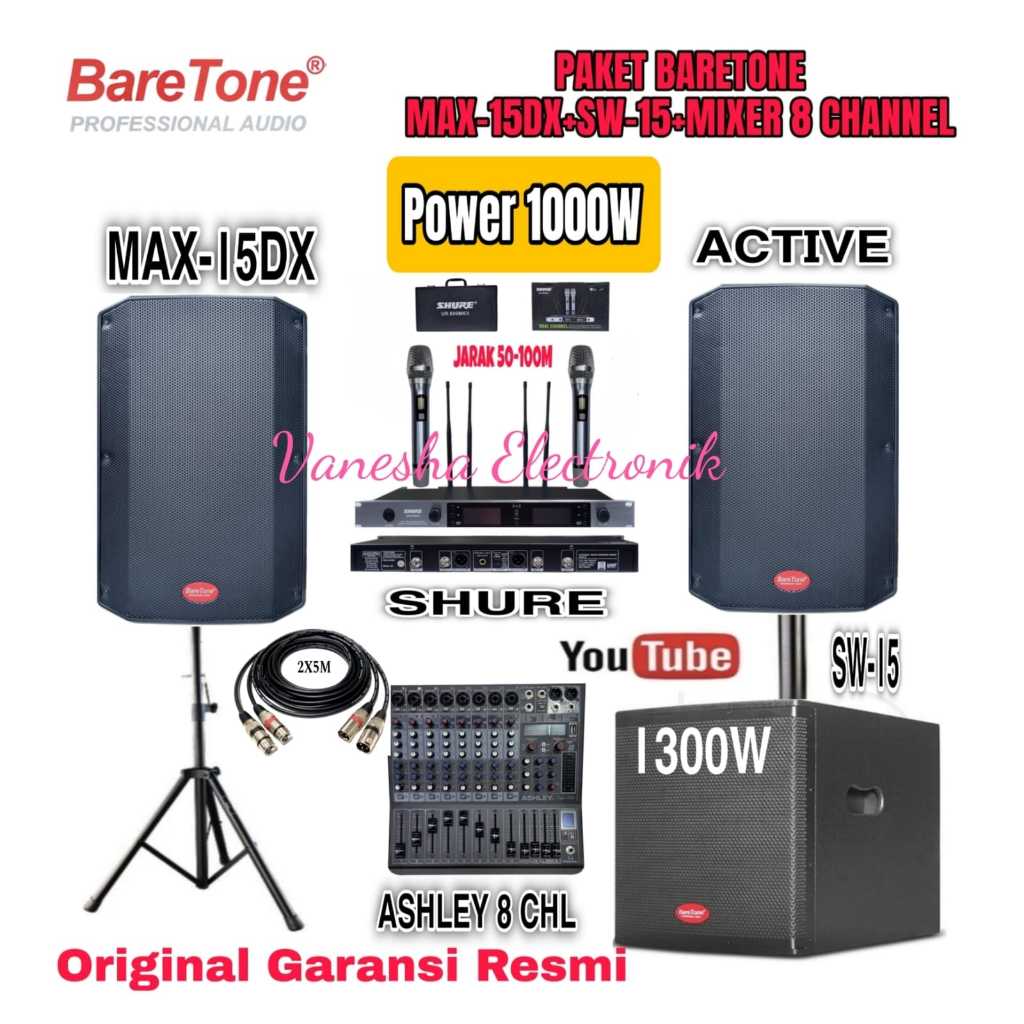 Jual Paket Sound System Speaker Aktif 15 Inch Baretone MAX15DX RMS 1000Watt Original+Subwoofer ...
