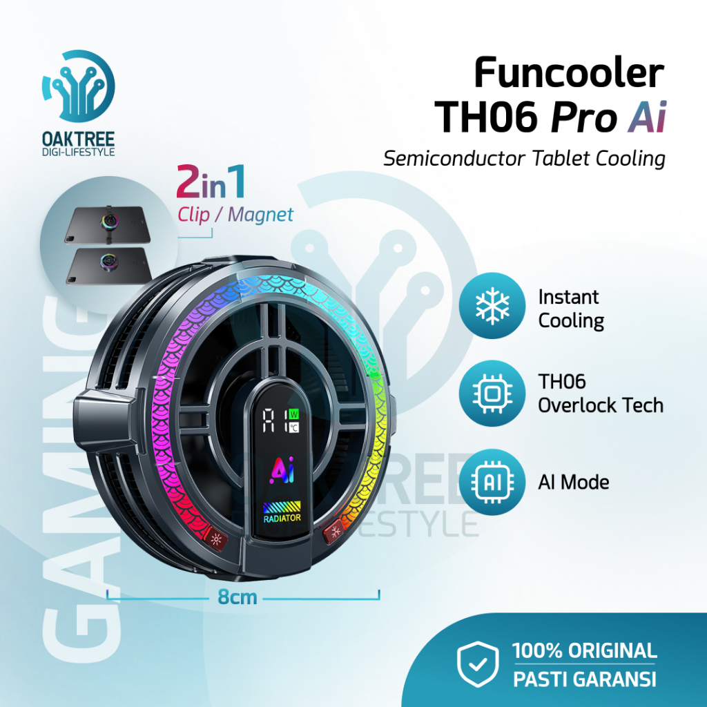Jual Oaktree Funcooler TH06 Pro Ai Fan Cooler Tablet Pendingin Tablet Cooling Fan Gaming ...