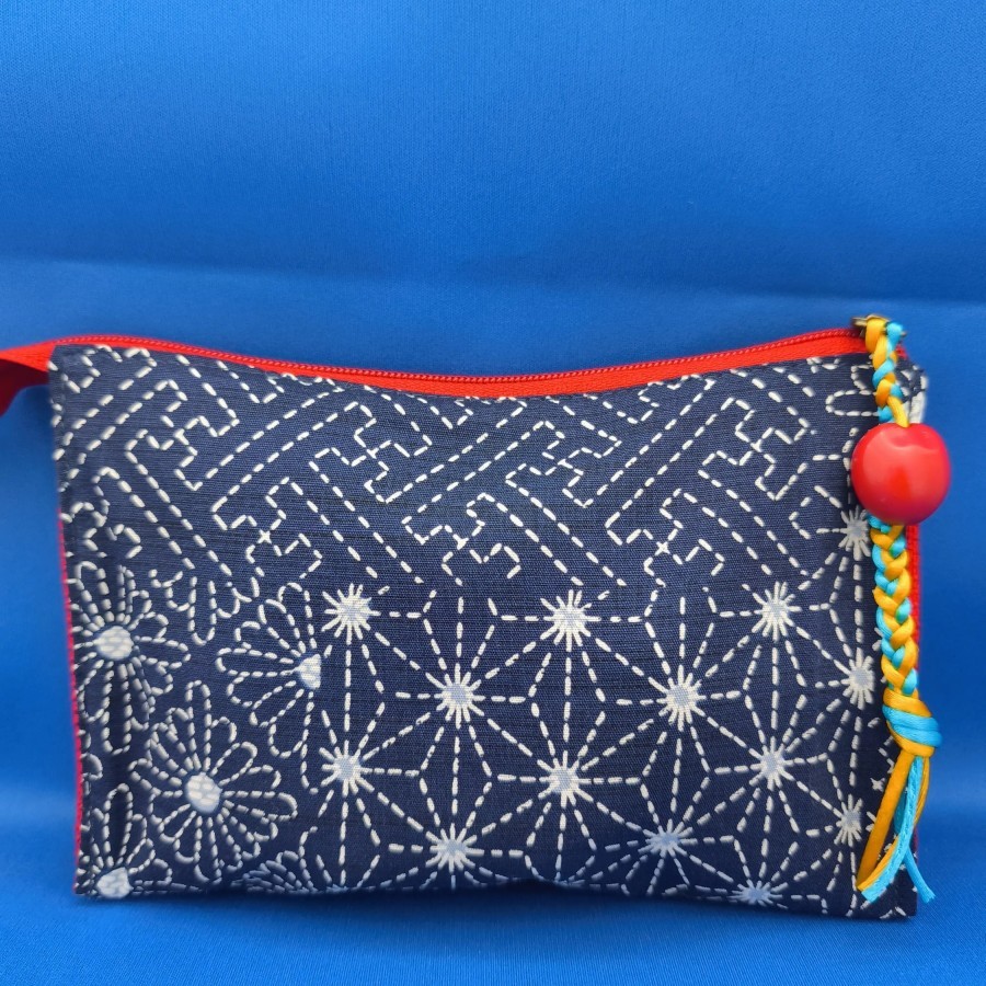 Jual Dompet Jepang ( Japanese Pouch ) - Biru Motif Corak Bunga Putih ...