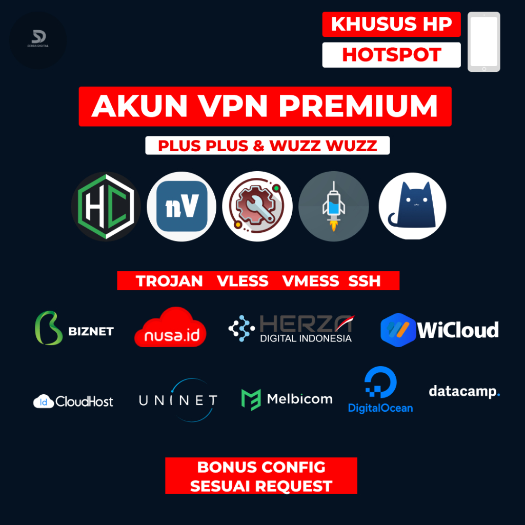 Jual SERBA DIGITALKU VPN PREMIUM HP HOTSPOT (2 DEVICE) WUSS WUSS PLUS PLUS INDONESIA (ID) DAN ...