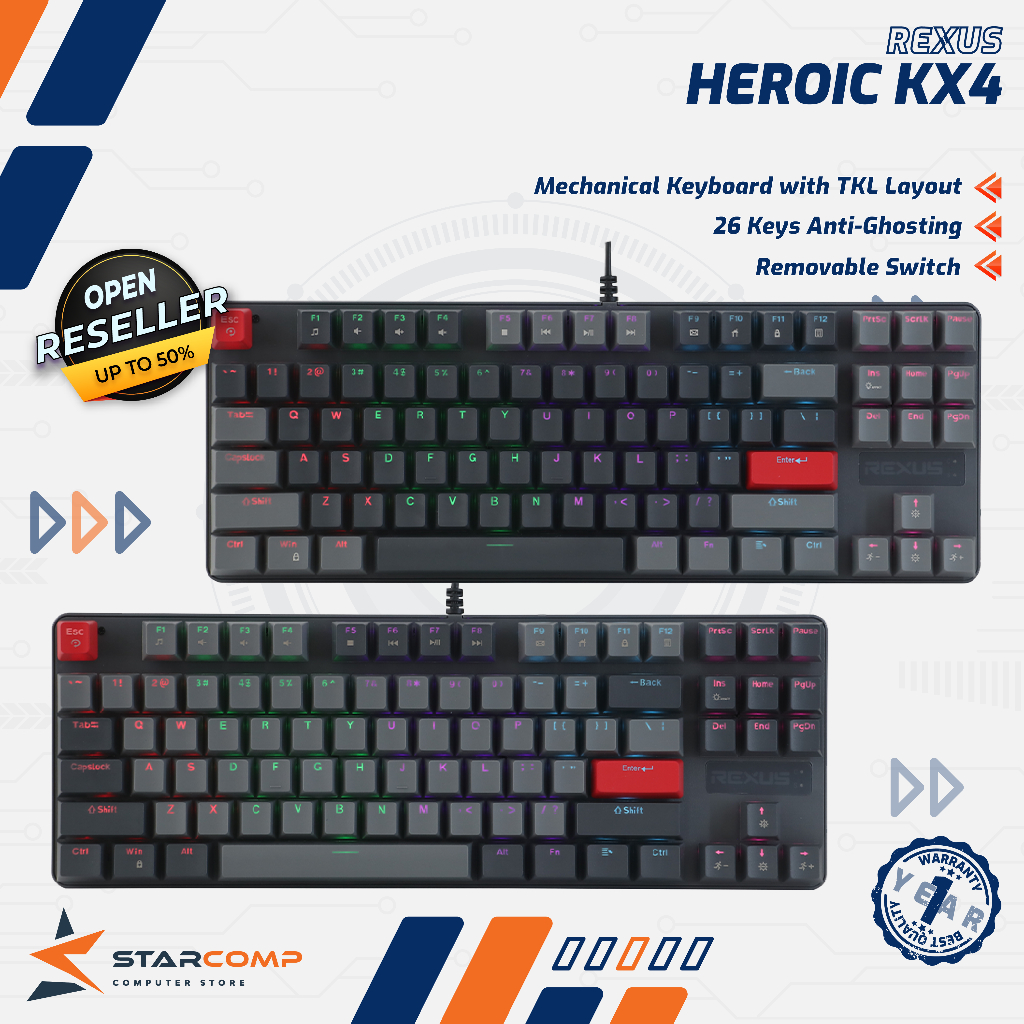 Jual Rexus Heroic KX4 / KX-4 Keyboard Mechanical TKL Anti Ghosting ...