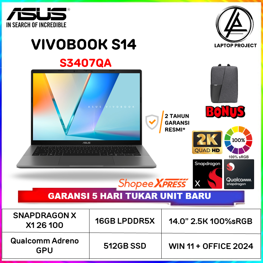 Jual Asus Vivobook S14 S3407QA Snapdragon X1 16GB/512GB SSD 14 Inch 2 ...