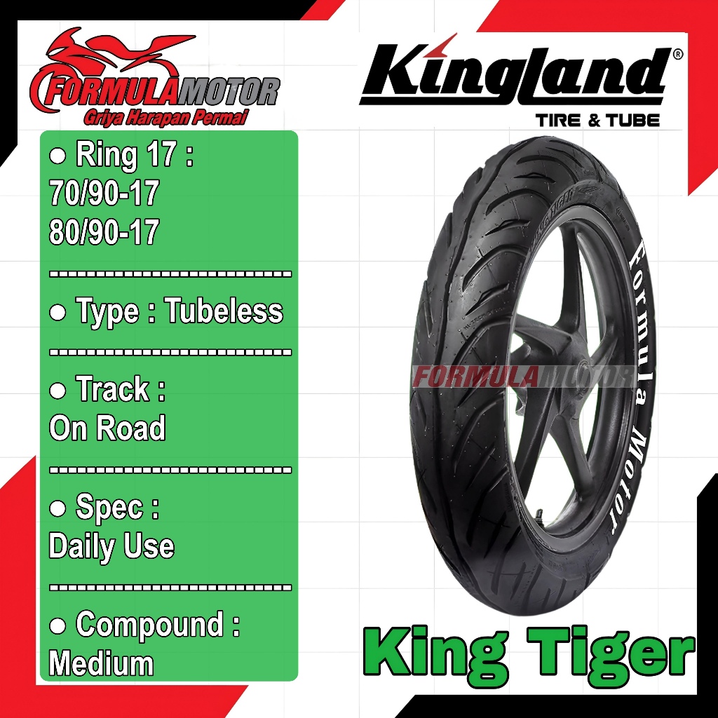 Jual Kingland King Tiger Ring 17 Tubeless - Ban Tubles Motor Bebek (Ukuran 70/90-17, 80/90-17 ...