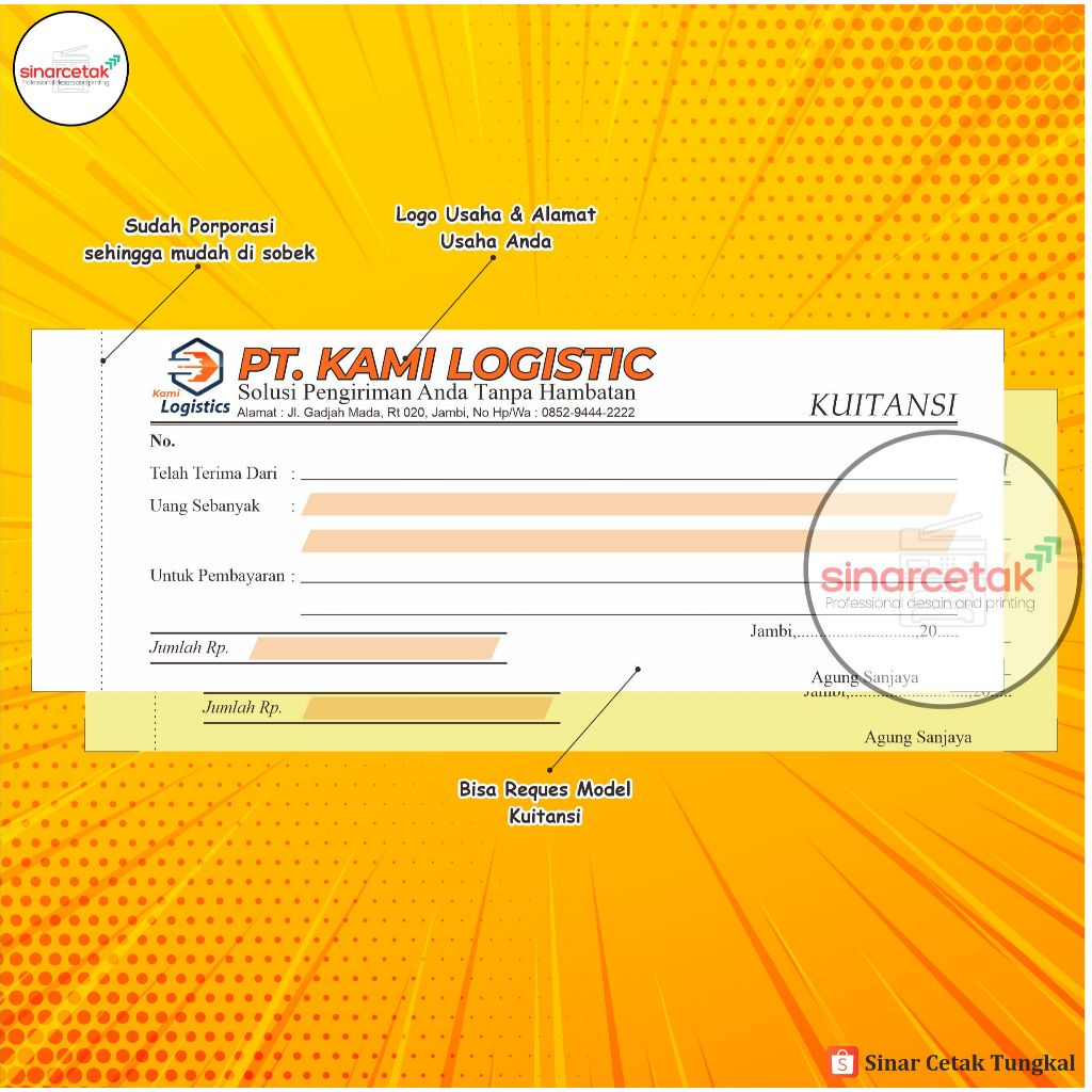 Jual cetak kwitansi /kuitansi custom bebas reques ukuran 1/4 8x21 cm 1 ...
