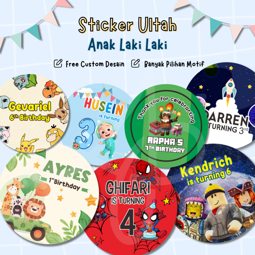 Jual Stiker Label Ulang Tahun CUSTOM NAMA ANAK Label Birthday Anak FREE ...