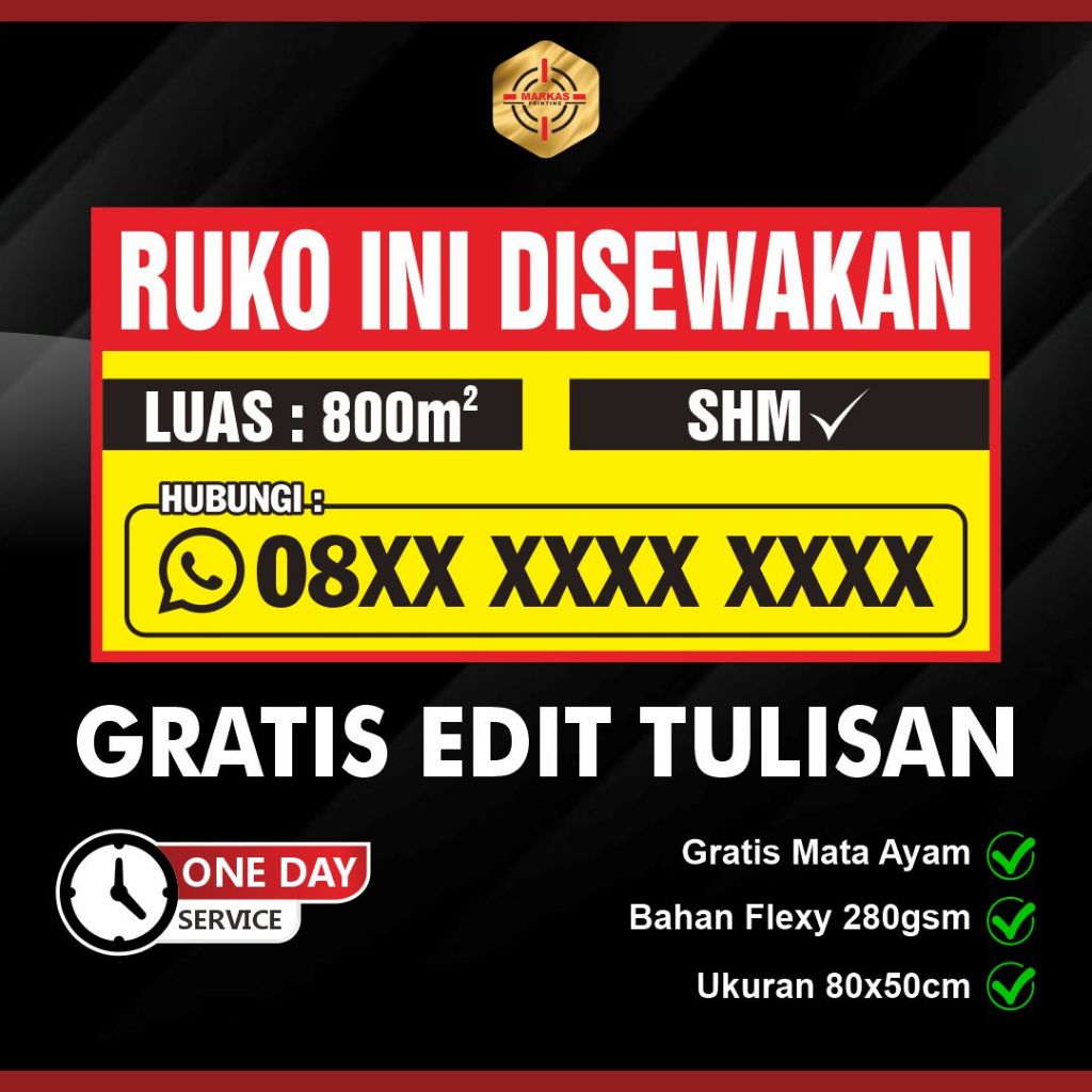 Jual [ 100x50 ] Print Spanduk Ruko ini Disewakan / Dikontrakkan ...