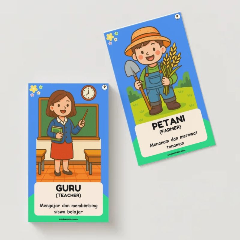 Jual Kartu Flashcard Edukasi Profesi Anak 2 Bahasa | Belajar Nama ...