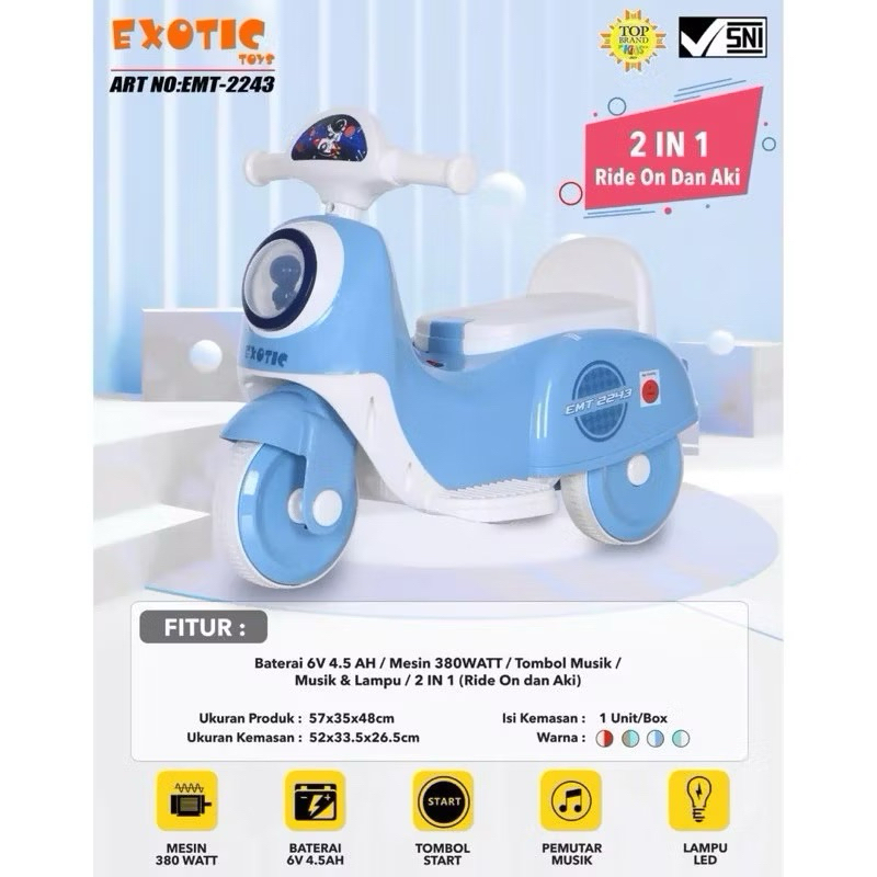 Jual Mainan Motor Aki Anak Exotic EMT 2243 sepeda ces cas an listrik ...