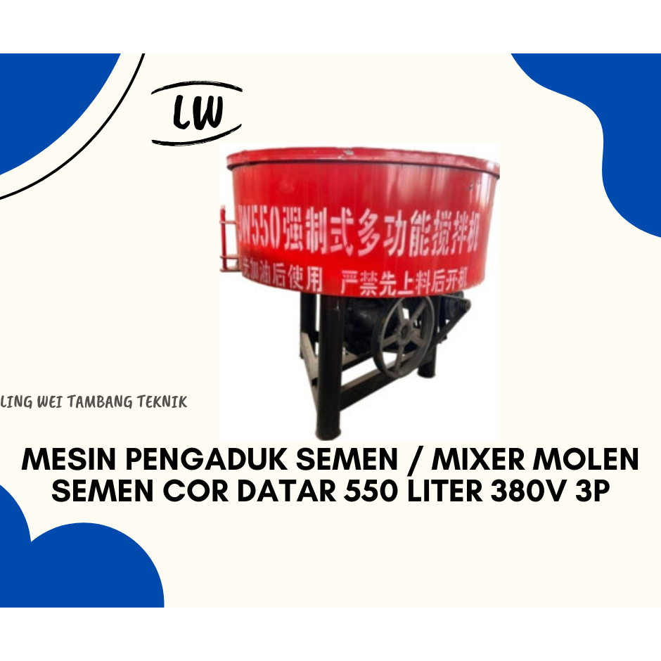 Jual MESIN PENGADUK SEMEN / MIXER MOLEN SEMEN COR DATAR 550 LITER 380V ...