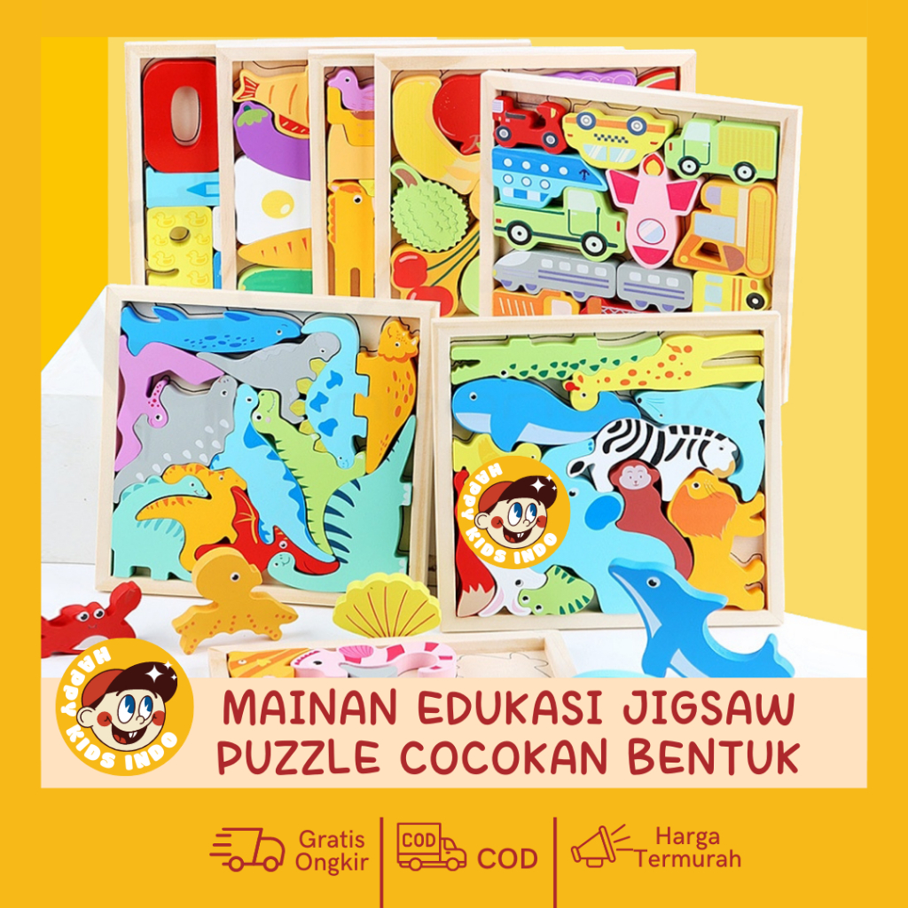 Jual PUZZLE KAYU 3D JIGSAW MENCOCOKAN BENTUK / PUZZLE SUSUN / MAINAN ...