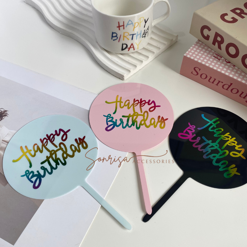 Jual SONRISA - Cake Topper Bulat /Cake Topper Happy Birthday Bulat ...