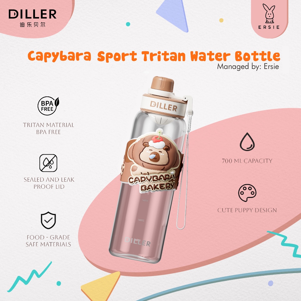 Jual Diller 700ML Capybara Sport Tritan Water Bottle | Shopee Indonesia
