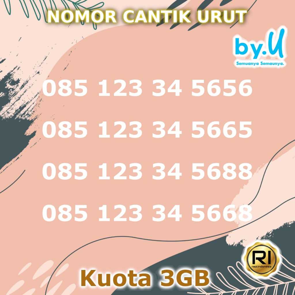 Jual B Perdana Nomor Cantik 1234568 Urut Telkomsel by.U Kartu Tanpa ...