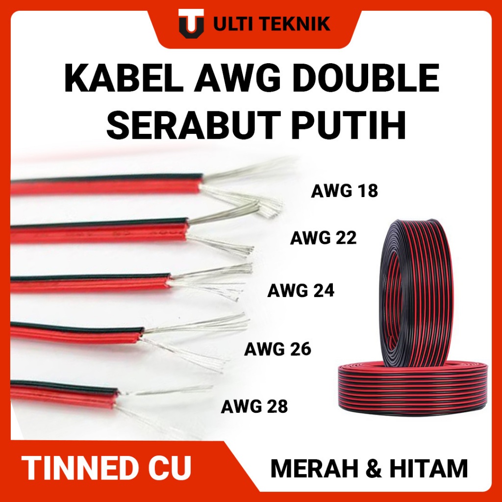 Jual Kabel AWG Double 2x Warna Merah Hitam | Serabut Putih - Harga per ...