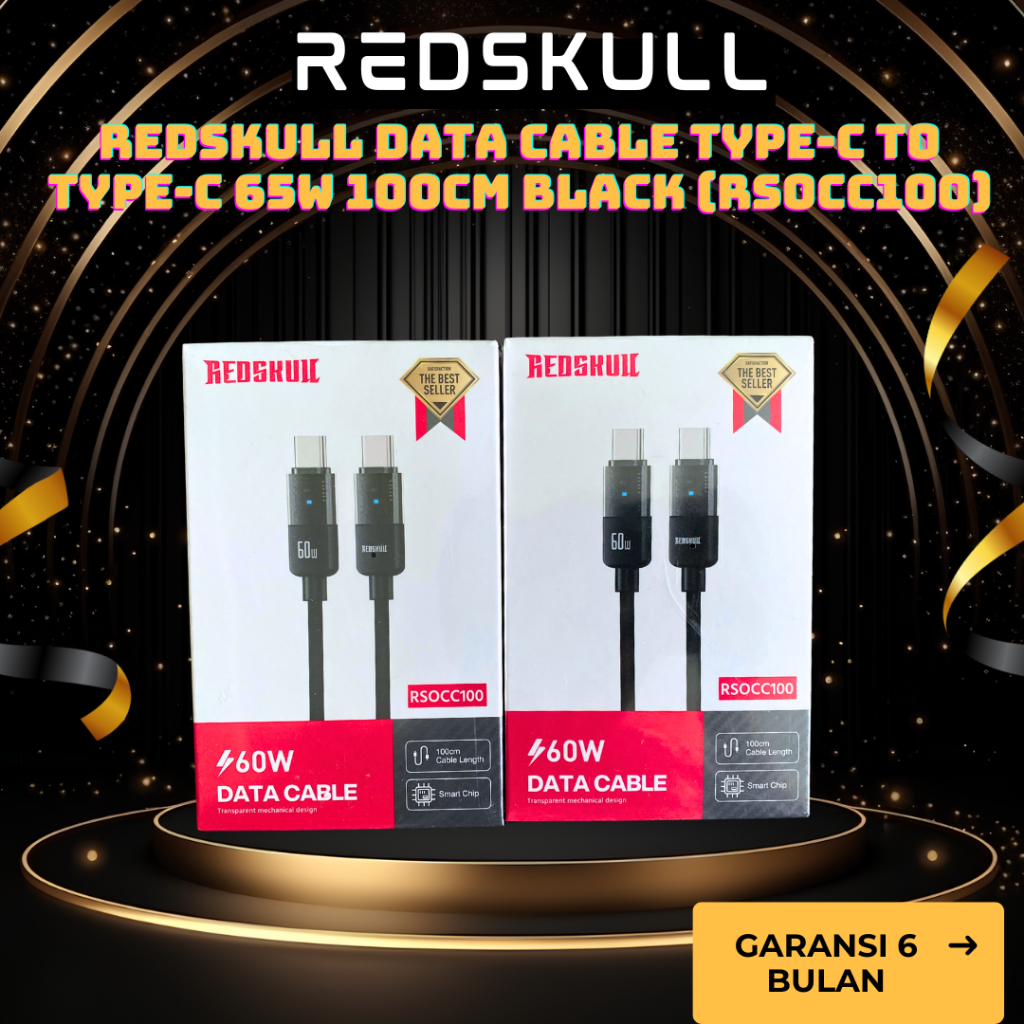 Jual REDSKULL DATA CABLE TYPE-C TO TYPE-C 65W 100CM BLACK (RSOCC100 ...