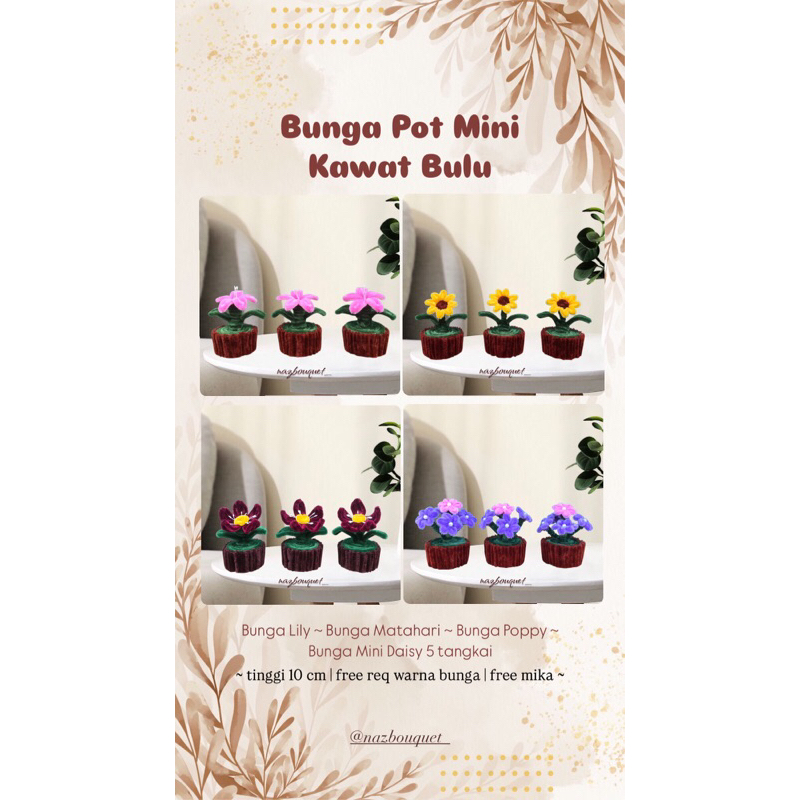 Jual Bunga Pot Mini Kawat Bulu Pipe Cleaner tinggi 10 cm | Shopee Indonesia