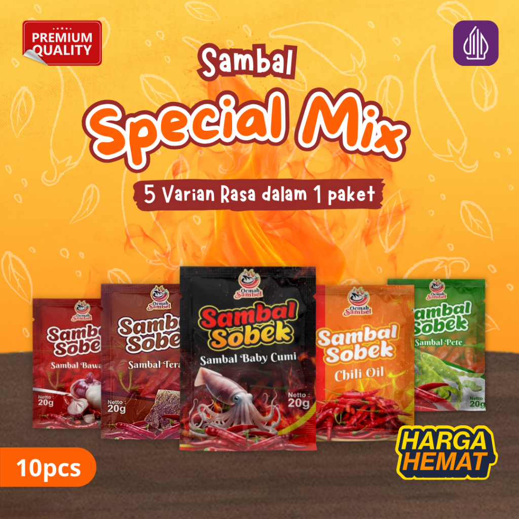 Jual Paket Sambal Sachet Mix 5 Varian Rasa (10pcs) - OEMAH SAMBEL ...