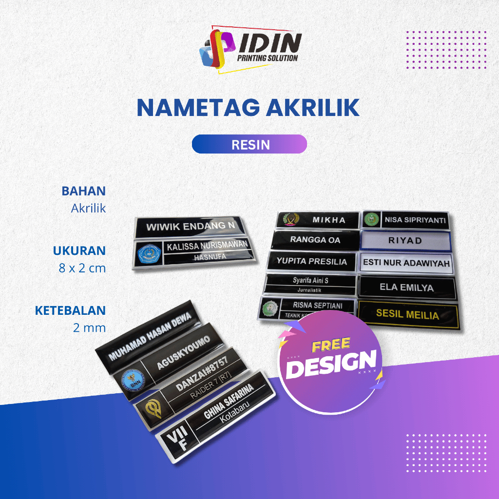Jual Name Tag Nametag Nama Dada Papan Nama Dada Akrilik 2mm Resin ...